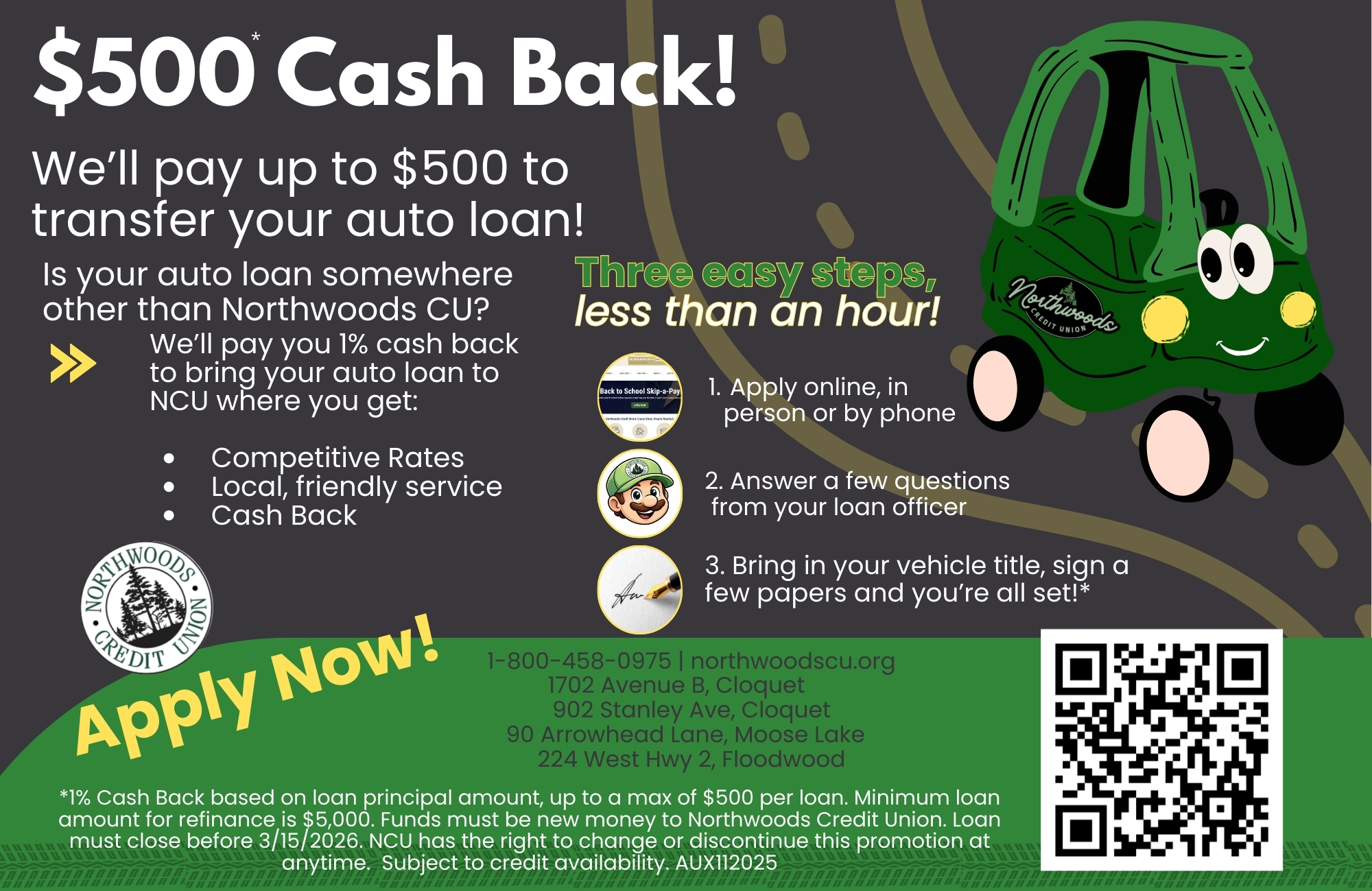 ALR Cozy Coupe Lobby Promotion Graphic | Northwoods Credit Union